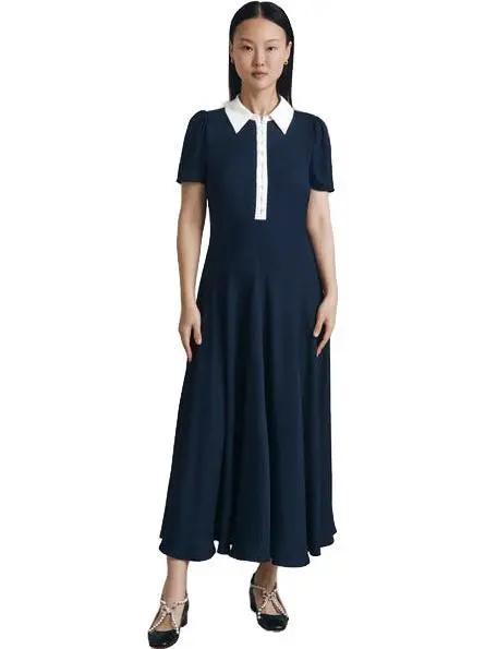 GHOST LONDON Bethan Crepe Midi Shirt Dress - Navy