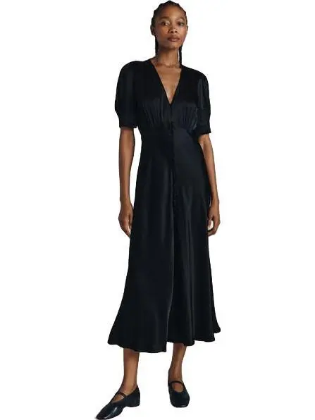 GHOST LONDON Madison Satin Midi Dress - Black