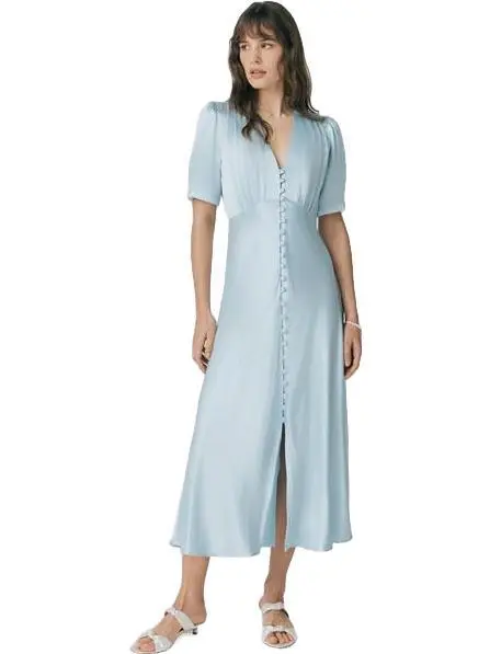 GHOST LONDON Madison Satin Midi Dress - Light Blue
