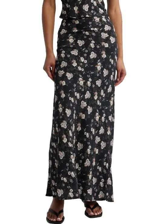 PETAL & PUP Print Crinkle Maxi Skirt - Black Floral