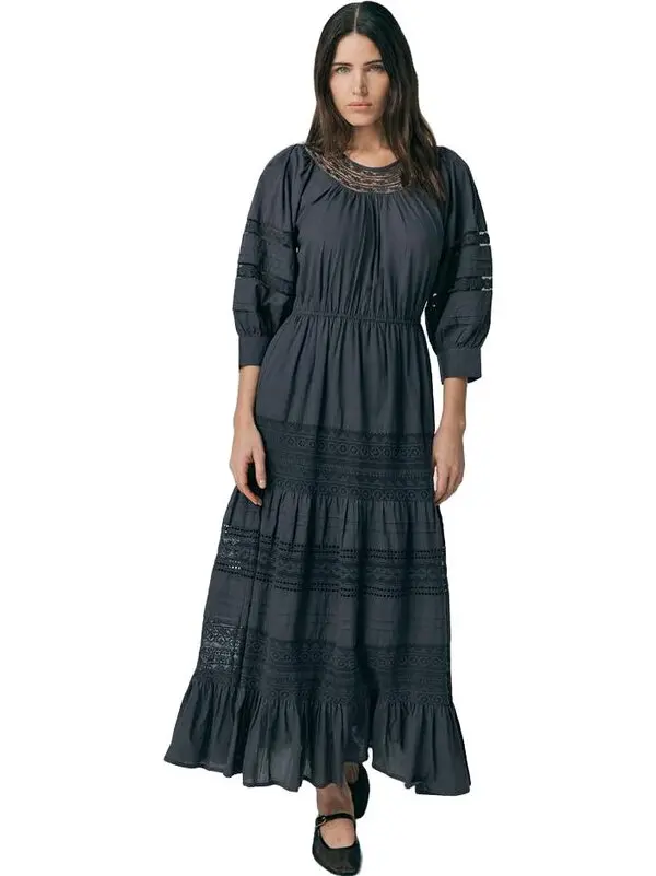 GHOST LONDON Leoni Lace Trim Cotton Midi Dress - Charcoal