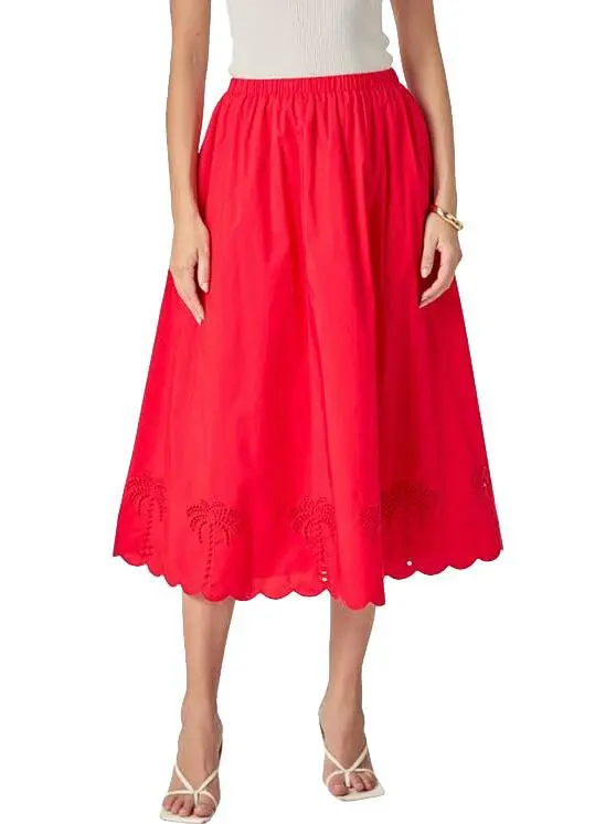 English Factory Embroidered High Waist Midi Skirt - Red