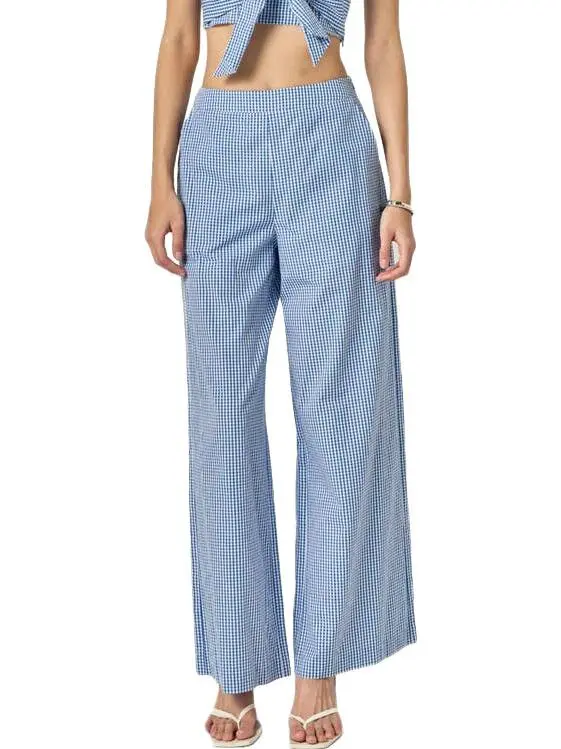 English Factory Check Wide-leg Pants - Blue