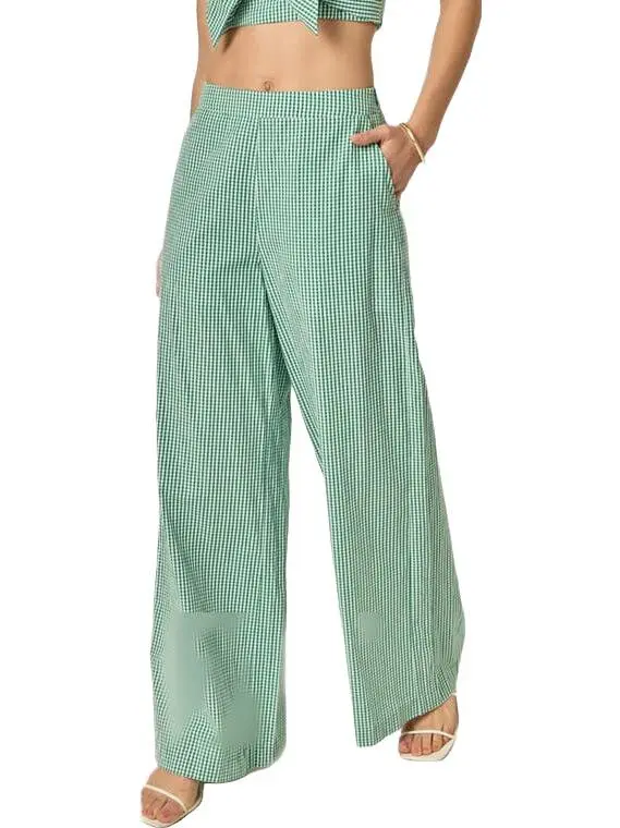 English Factory Check Wide-leg Pants - Kelly Green