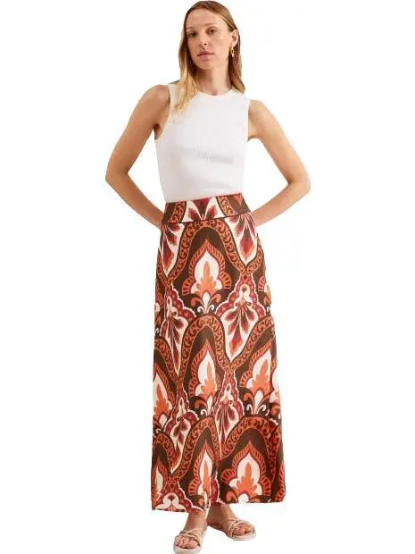 RO&ZO Tile Printed Skirt - Brown