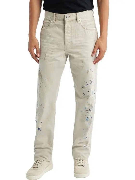 PURPLE BRAND Double Paint Embroidered Straight Leg Jeans - Khaki