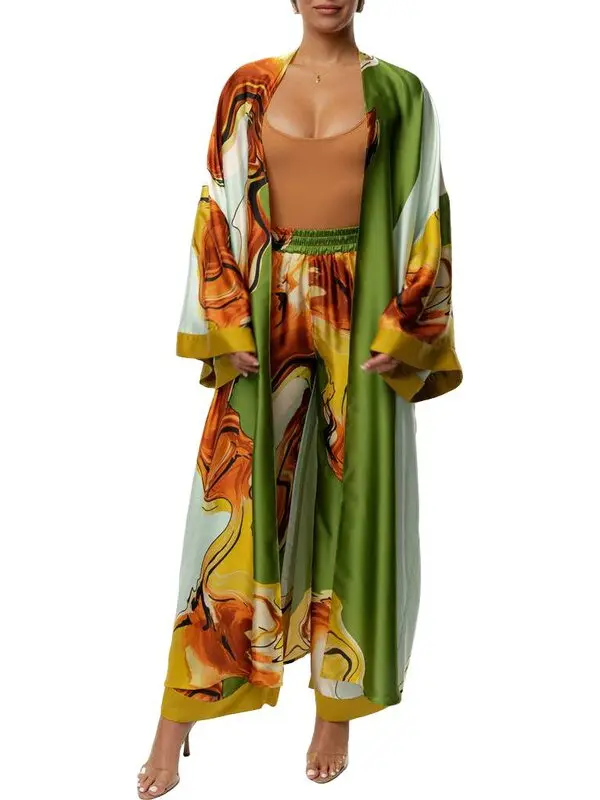 JLUXLABEL Nola Satin Maxi Duster - Green
