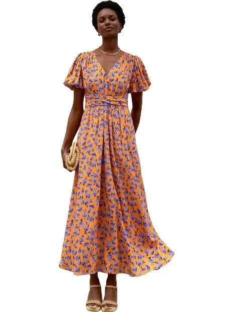 RO&ZO Floral Puff Sleeve Dress - Orange