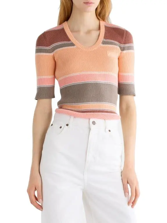 Chloé Stripe Cotton Rib Top - Orange Multi