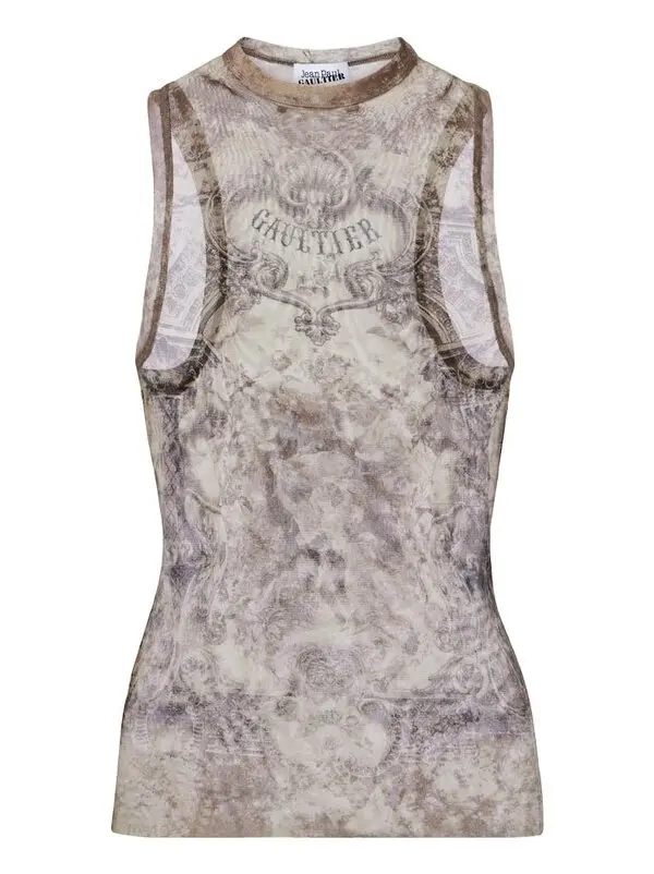 Jean Paul Gaultier Médallion Printed Mesh Tank Top - Beige