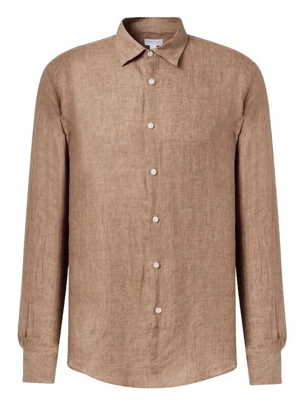 Sunspel Linen Shirt - Brown