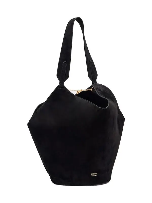 Khaite Lotus Small Suede Tote Bag - Black