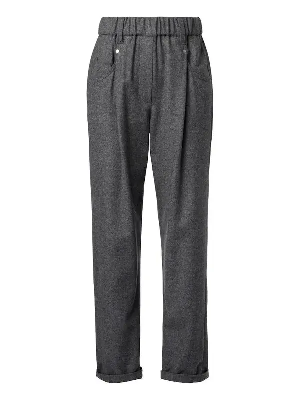 Brunello Cucinelli Cropped Wool And Cashmere Straight Pants - Grey