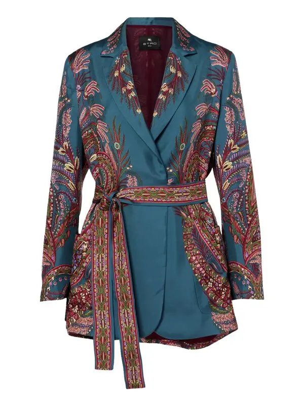 Etro Floral Printed Silk Blazer - Blue