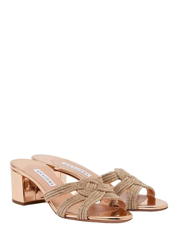 AQUAZZURA Felix Embellished Leather Sandals - Pink