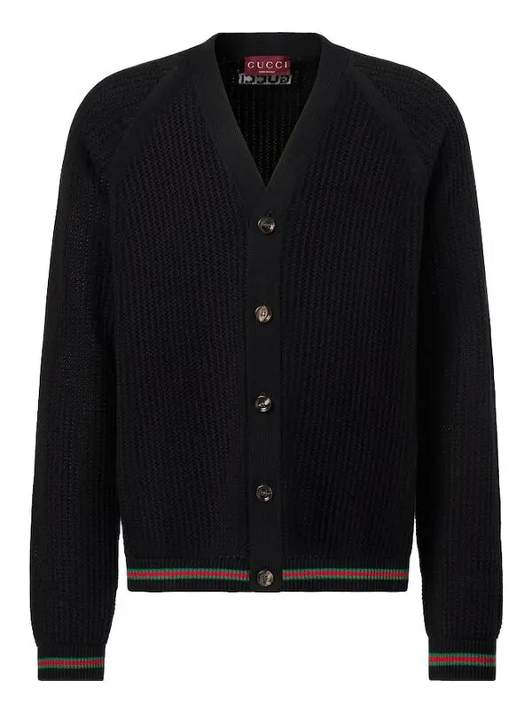 Gucci Web Stripe Cotton Cardigan - Black