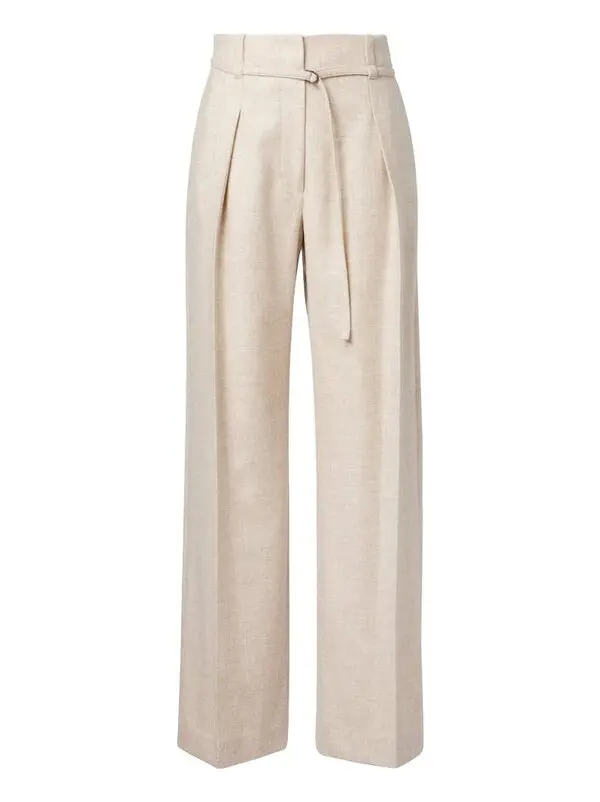Brunello Cucinelli Belted Wool And Cashmere Wide-leg Pants - Beige