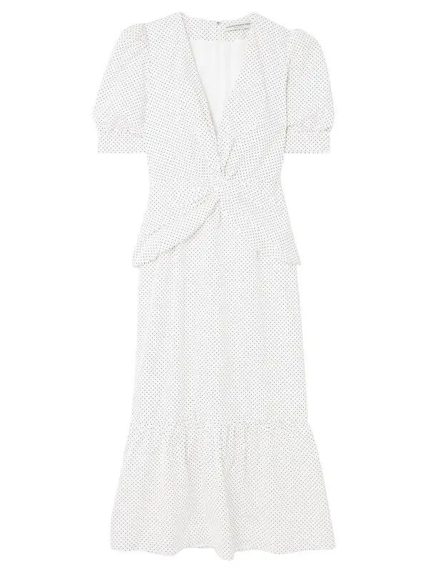 Alessandra Rich Twist-front Gathered Printed Cotton-poplin Midi Dress - White
