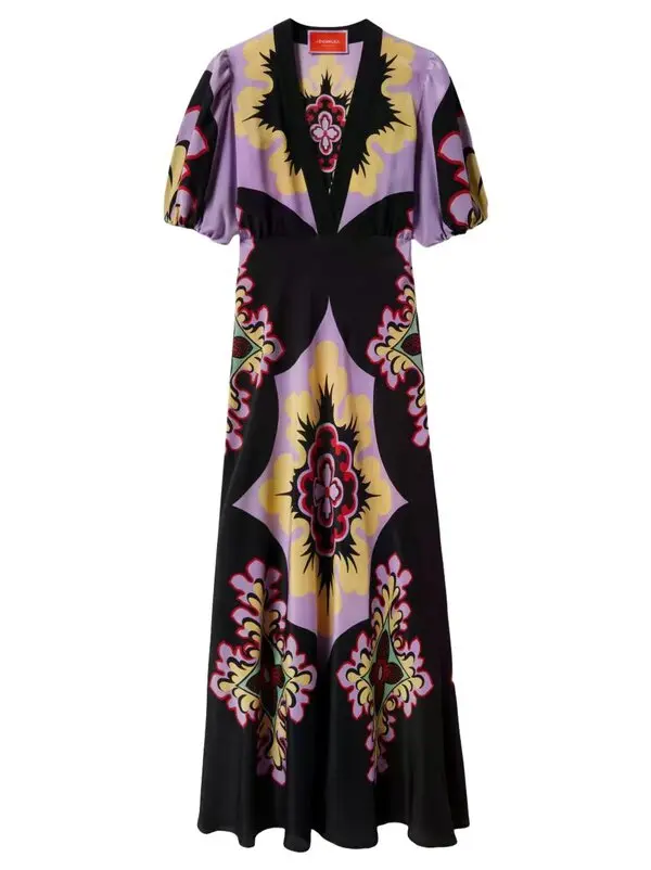 La DoubleJ Floral-print Flared Dress - Purple