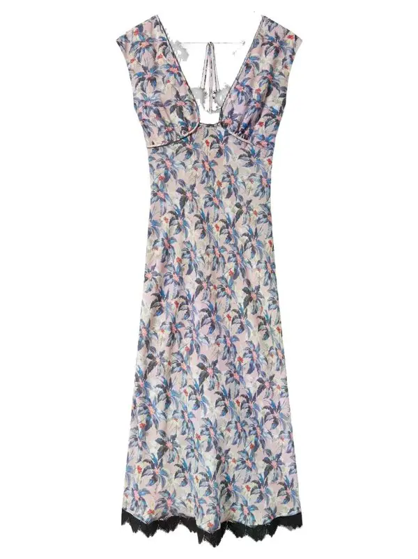 La DoubleJ Luna Floral-print V-neck Midi Dress - Pink