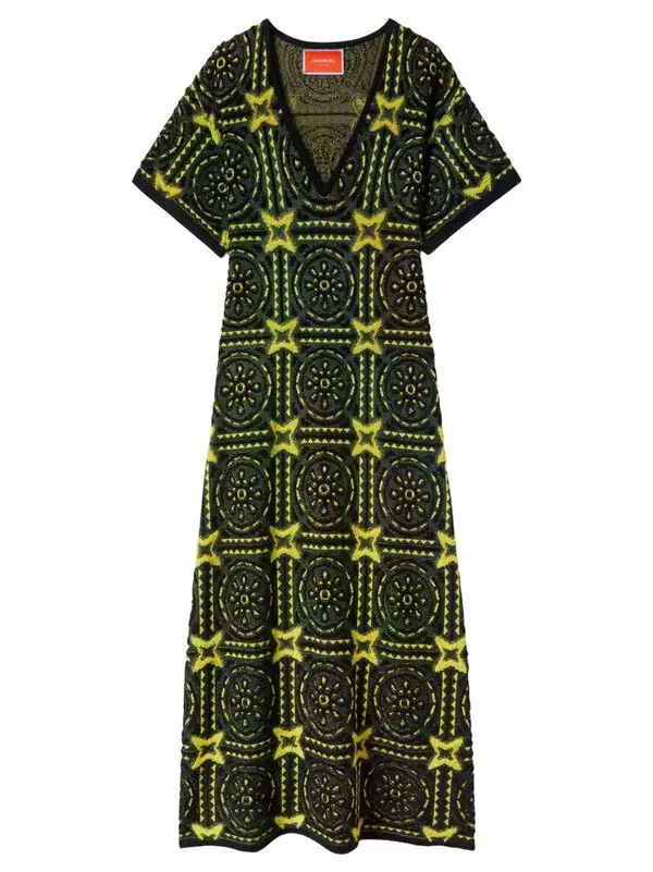 La DoubleJ Geometric-embroidered Midi Dress - Green