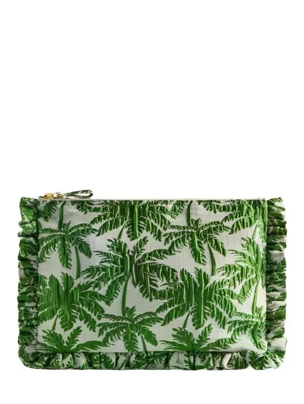 La DoubleJ Palm-print Ruffled Clutch - Green