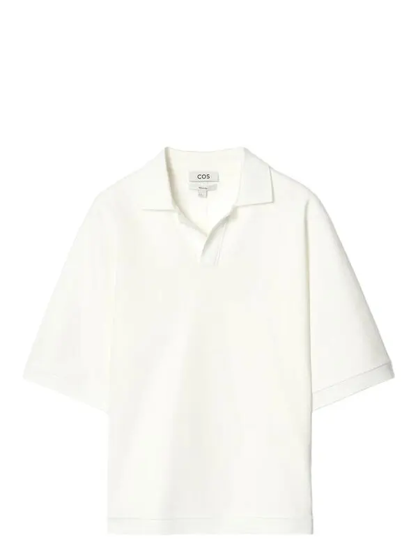 Cos Open Collar Mercerized Jersey Polo Shirt - White