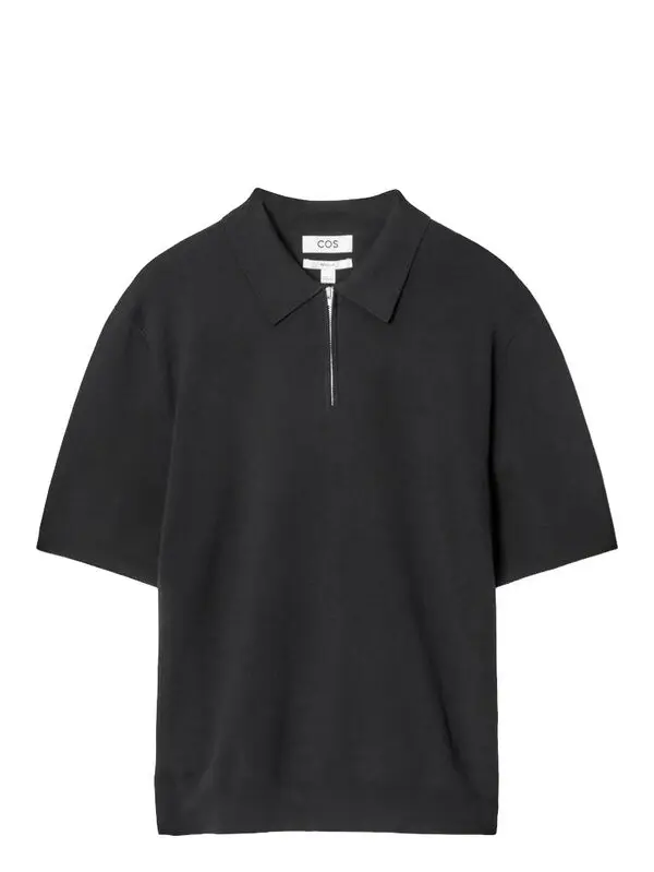 Cos Regular Knitted Half Zip Polo Shirt - Black