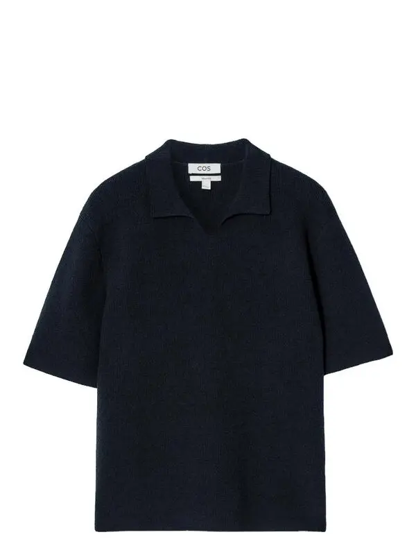 Cos Opencollar Boucléknit Polo Shirt - Navy
