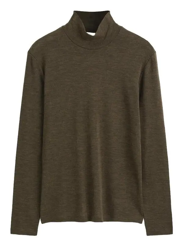 Cos Slim Wool-jersey Roll Neck Top - Brown