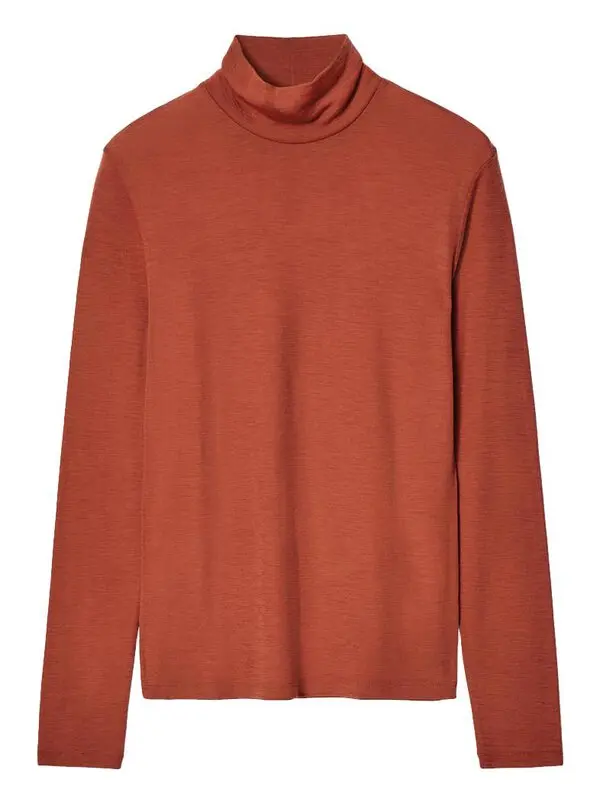 Cos Slim Wool-jersey Roll Neck Top - Orange