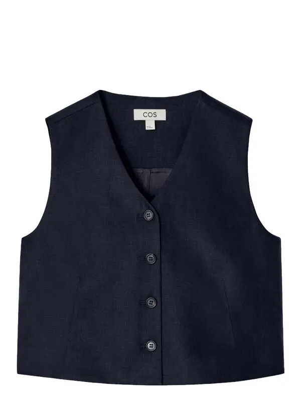 Cos Cropped Linen Vest - Navy
