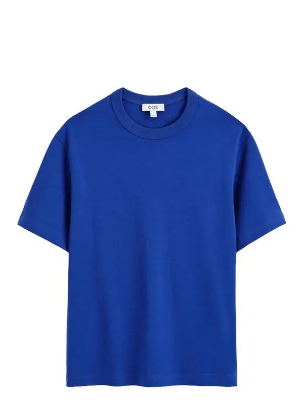 Cos Interlock Cotton Crew-neck T-shirt - Bright Blue