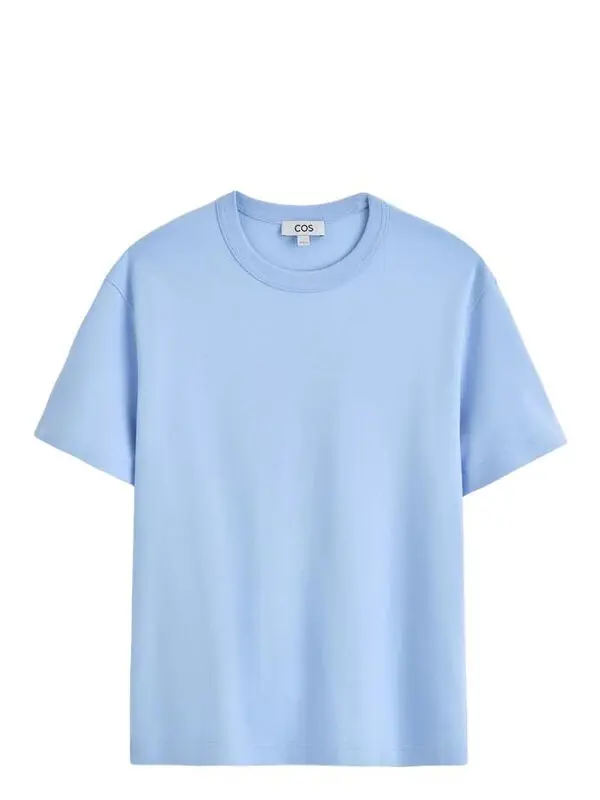 Cos Interlock Cotton Crew-neck T-shirt - Light Blue