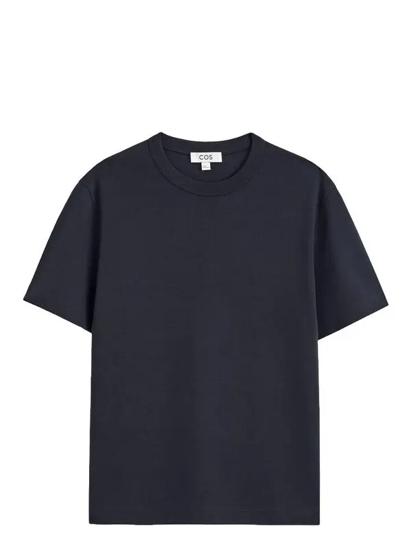Cos Interlock Cotton Crew-neck T-shirt - Navy
