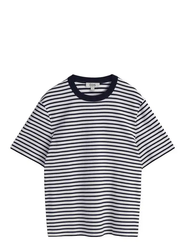 Cos Interlock Cotton Crew-neck T-shirt - Navy/white