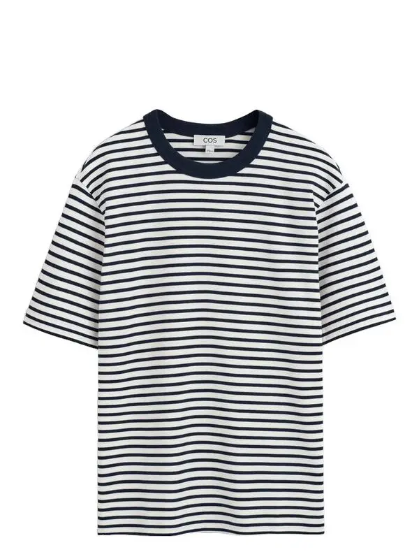 Cos Interlock Cotton Crew-neck T-shirt - Navy/white