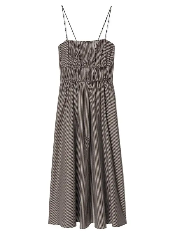Cos Striped Gathered Waist Midi Dress - Brown