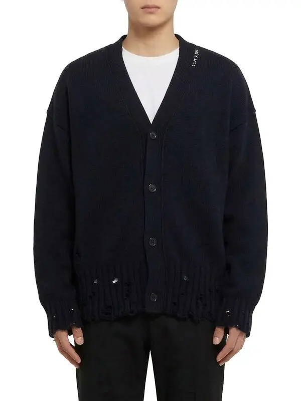Marni Cotton Distressed V-neck Cardigan - Black