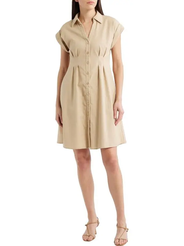 Julia Jordan Short Sleeve Shirt Dress - Khaki