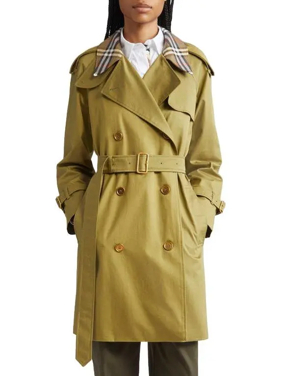 Burberry Castleford Check Collar Gabardine Trench Coat - Estate