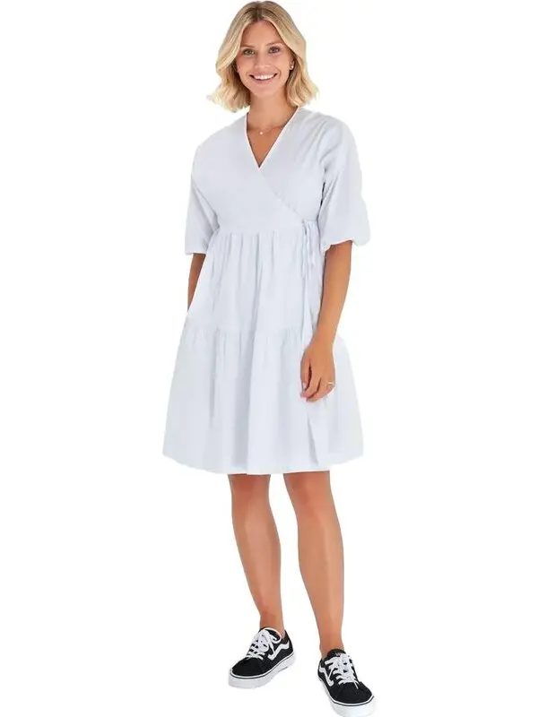 ACCOUCHEE Waterfall Tie Waist A-line Wrap Dress - White