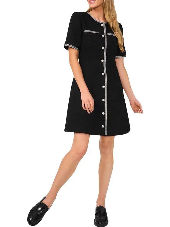 CECE DUPRAZ Button Front Tweed A-line Dress - Rich Black