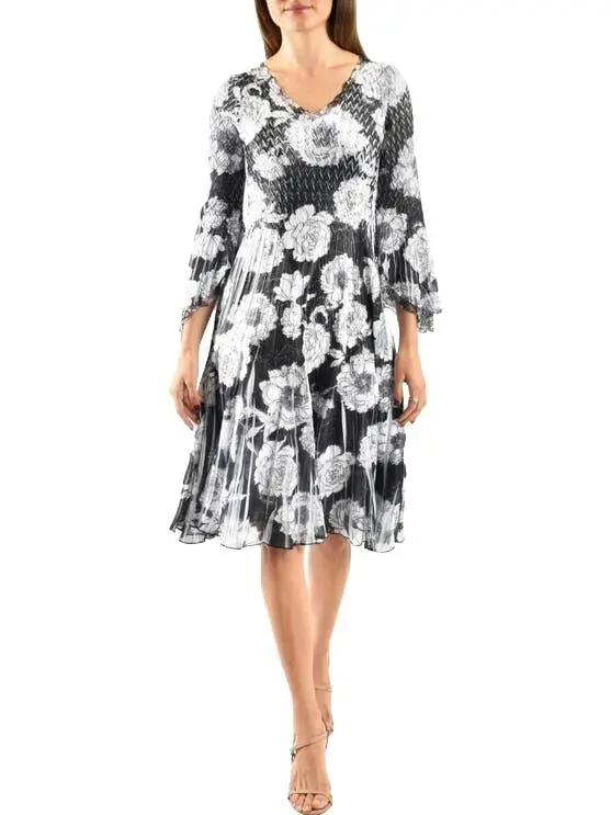 Komarov Bell Sleeve Charmeuse & Chiffon Cocktail Dress - Chrysanthemum