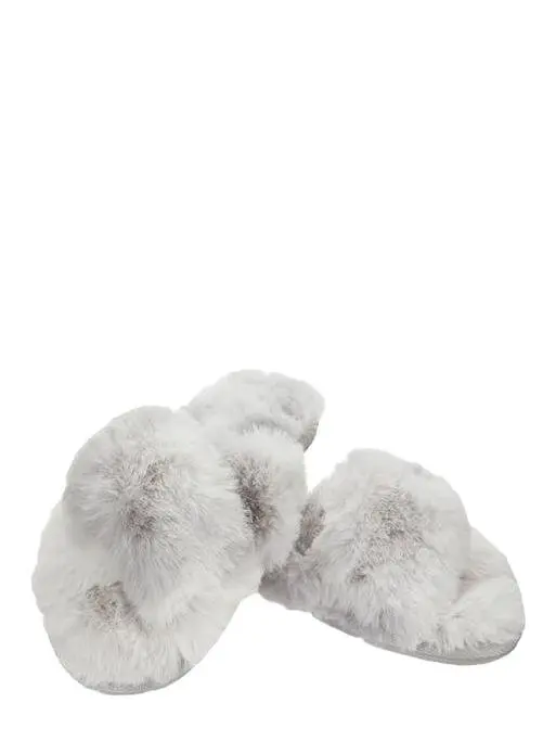 MEMOI Josephine Faux Fur Scuff Slipper - Gray