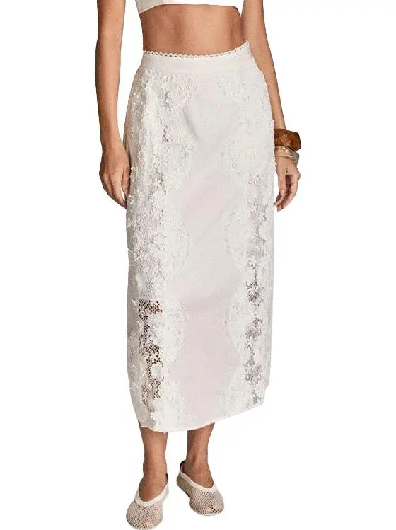 English Factory Lace Midi Skirt - White