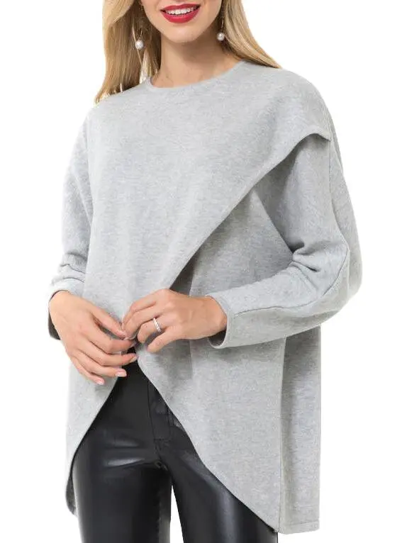 ACCOUCHEE Crossover Long Sleeve Maternity/nursing Knit Top - Gray