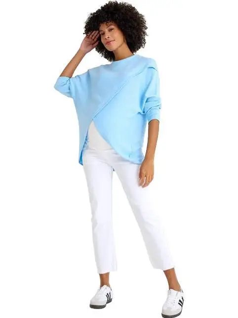 ACCOUCHEE Crossover Long Sleeve Maternity/nursing Knit Top - Ice Blue