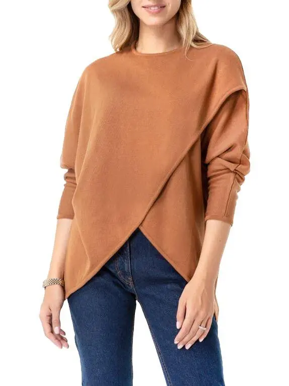 ACCOUCHEE Crossover Long Sleeve Maternity/nursing Knit Top - Toffee