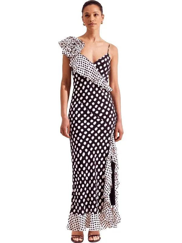 RO&ZO Celeste Corsage Spot Print Dress - Mono